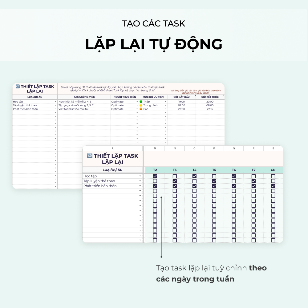 Theo dõi và quản lý task/công việc – Google sheets Template : Optimate
